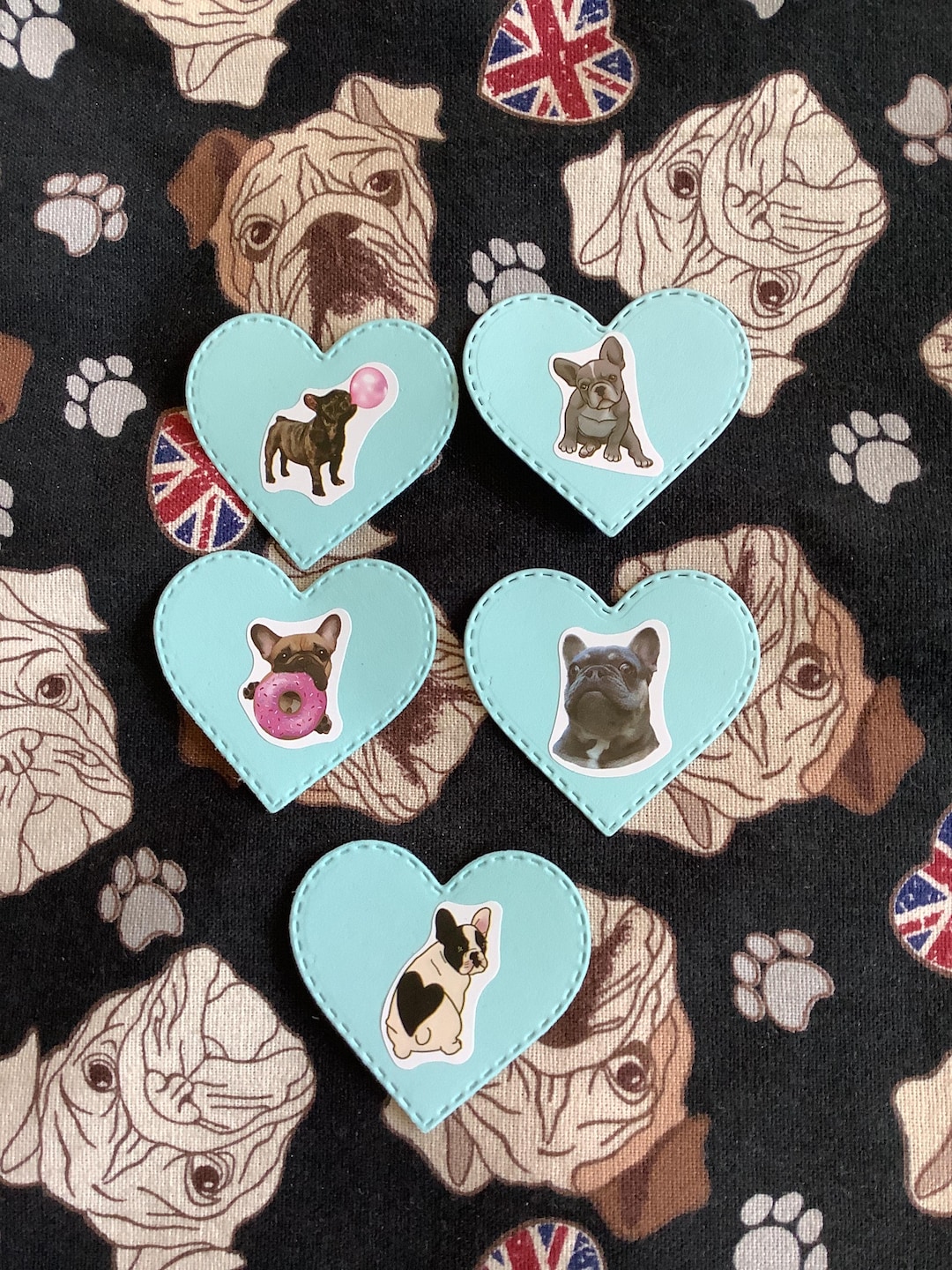 Pack of 5 Die Cut French Bulldog Design Cardboard Heart Packs - Blue ...