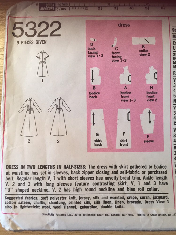 RARE Vintage Cut 1972 Simplicity Pattern No 5322 for A | Etsy