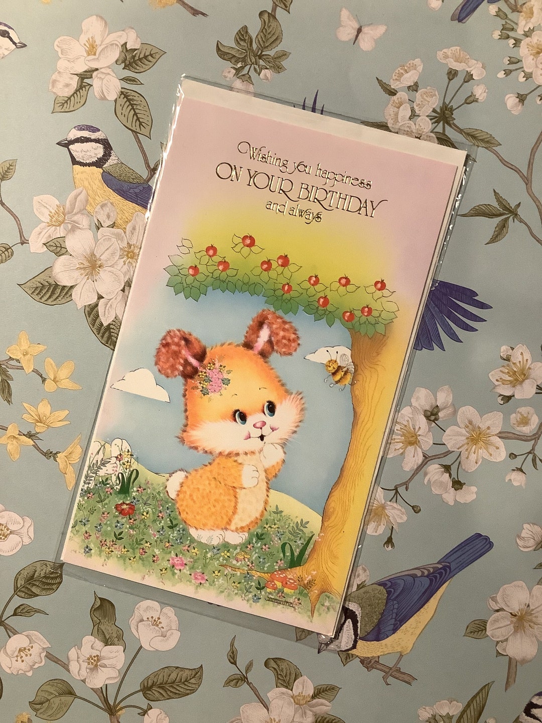 RARE Vintage Circa 1980s Birthday Card With Kitsch Rabbit and Bumblebee ...