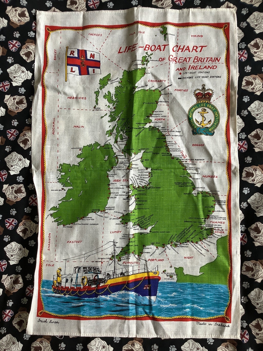 RARE Vintage Unused Circa 1970s Irish Linen RNLI Lifeboat Chart of ...