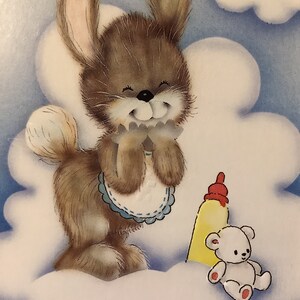 RARE Vintage/retro Circa 1980s 'new Baby Boy Card -super Cute Rabbit ...