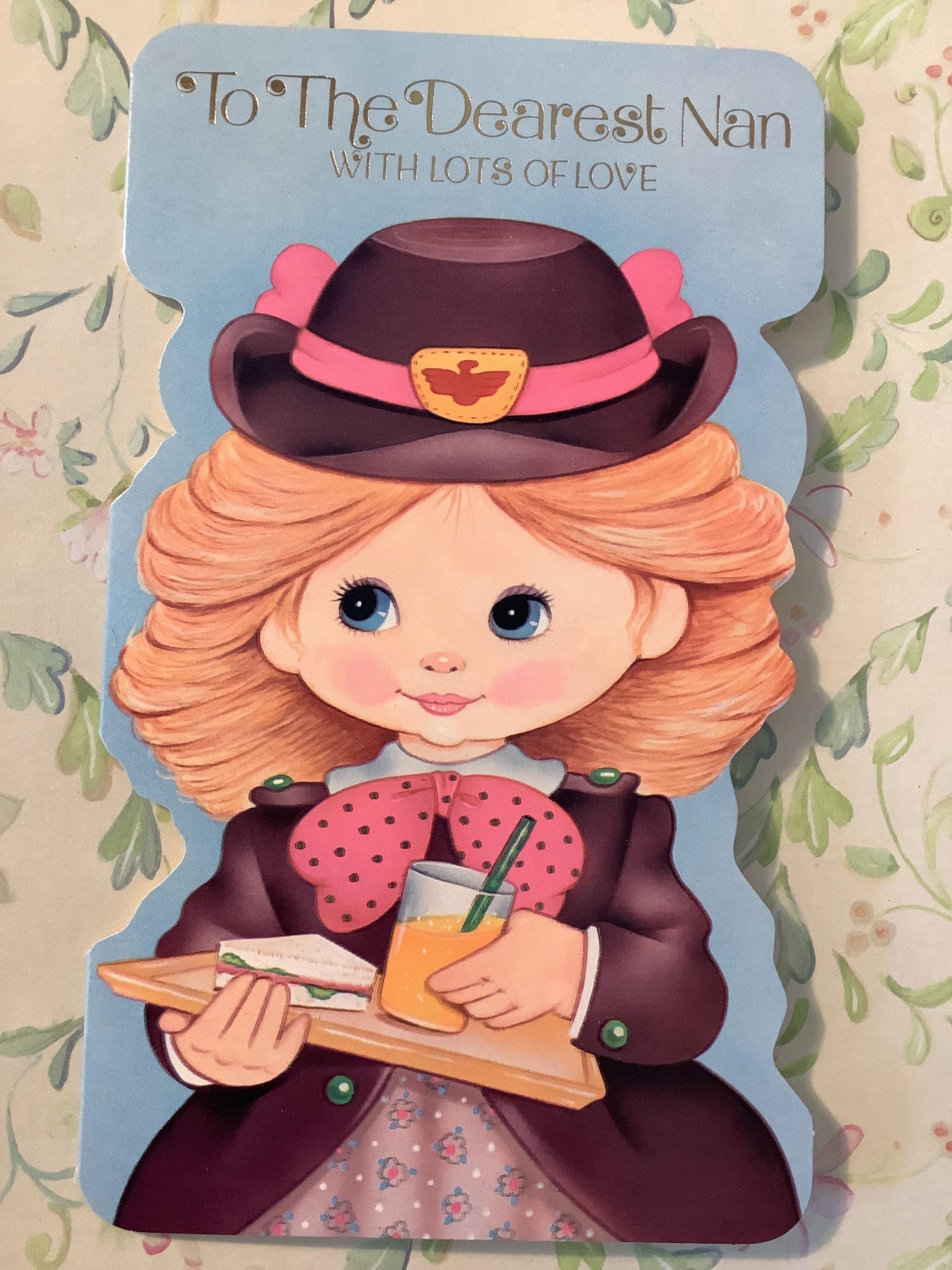 RARE Vintage Circa 1980s Nan Birthday Card With ADORABLE Air Hostess ...