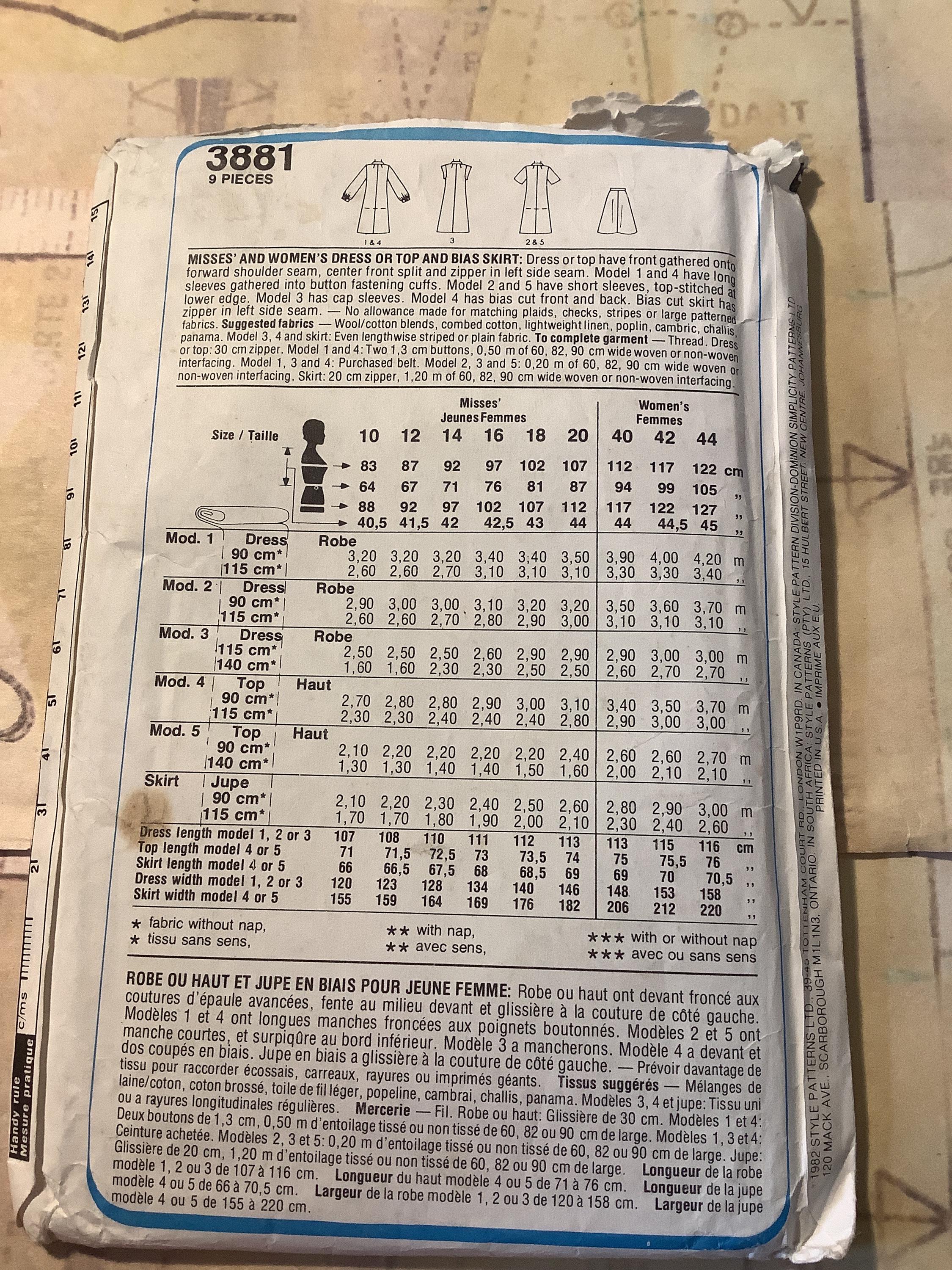 VERY RARE Vintage Uncut 1982 Style Pattern No 3881 Misses' and Women's ...