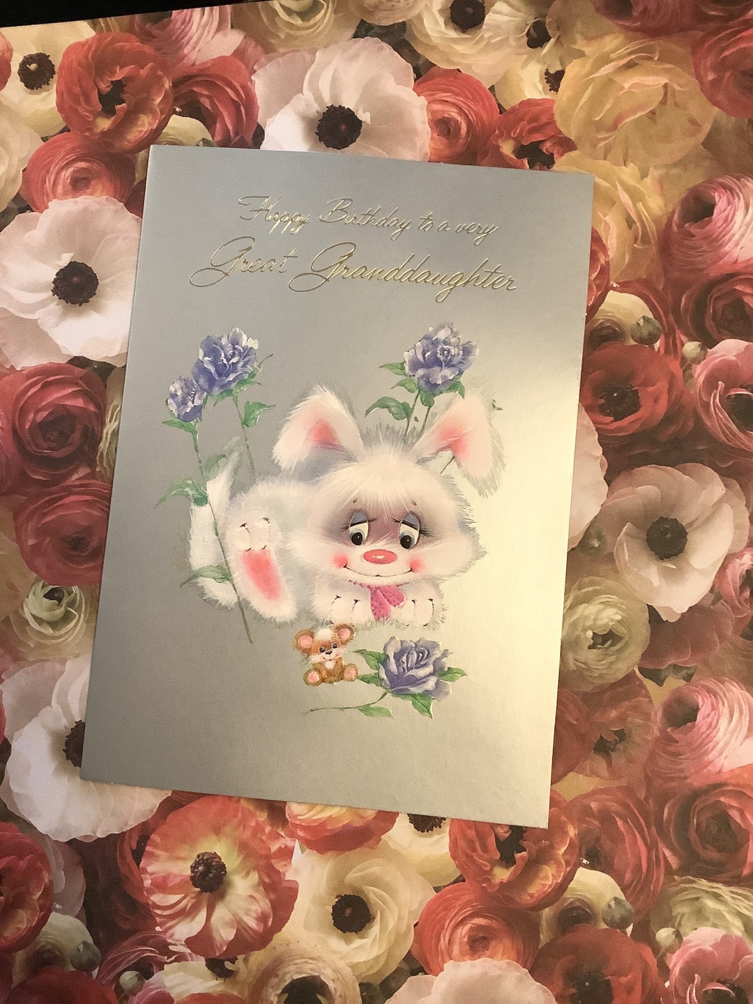 Vintage 1980s Birthday Card – Rabbit, Mouse & Floral Design for Great ...
