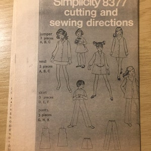 RARE Vintage 1969 Simplicity Pattern No 8377 Child's and Girl's Jumper ...