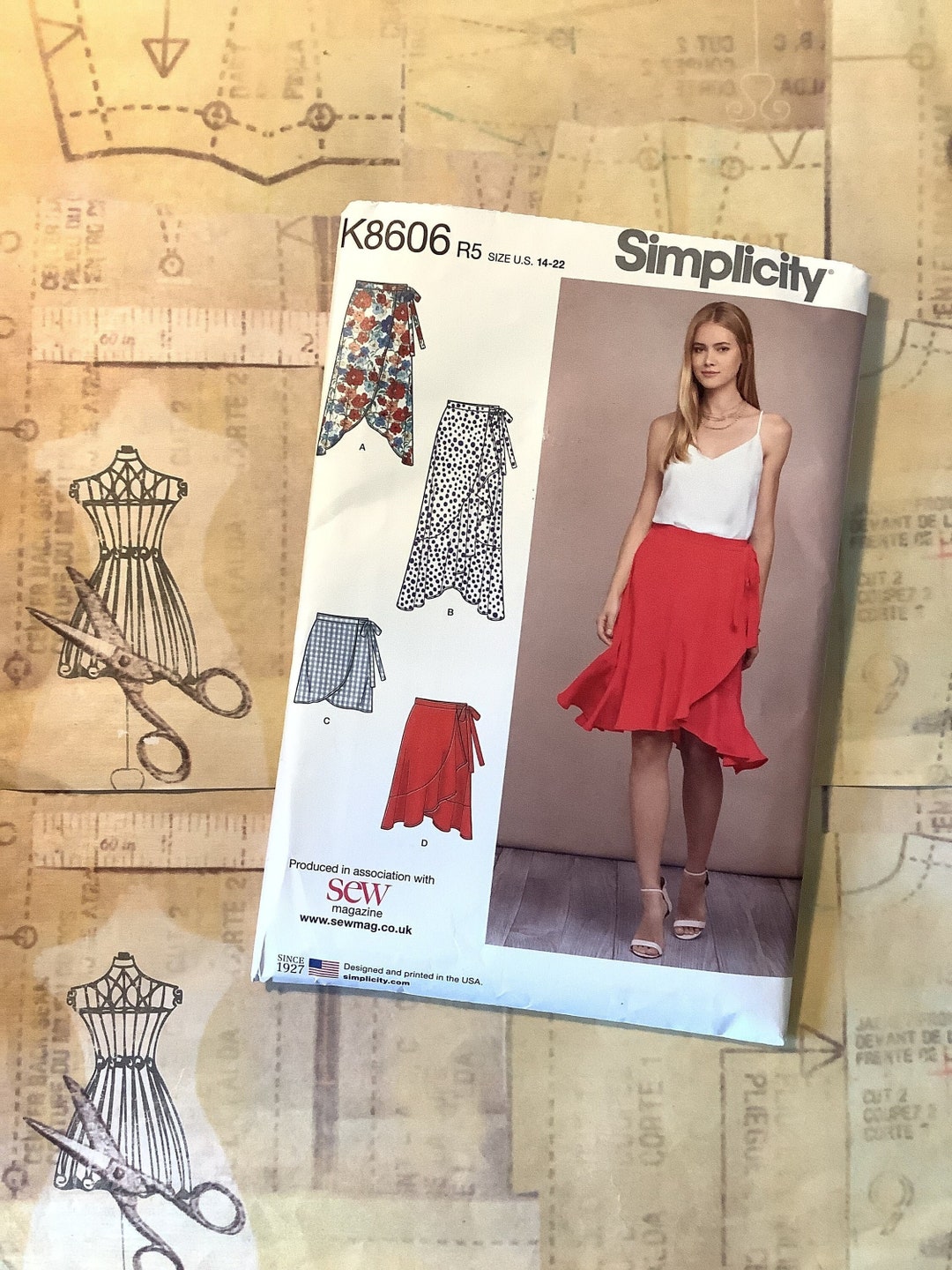 Uncut 2018 Simplicity Sewing Pattern K8606 for Misses' Wrap Skirt in 4 ...