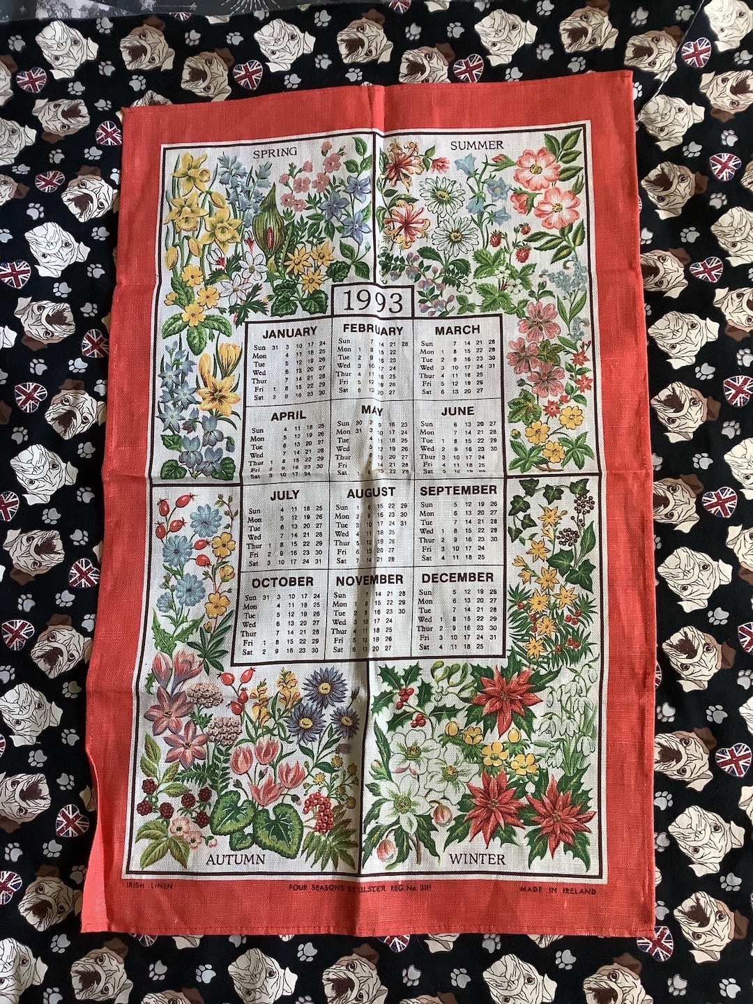 RARE Vintage 1993 Calendar Design Irish Linen Tea Towel - Pretty Four ...