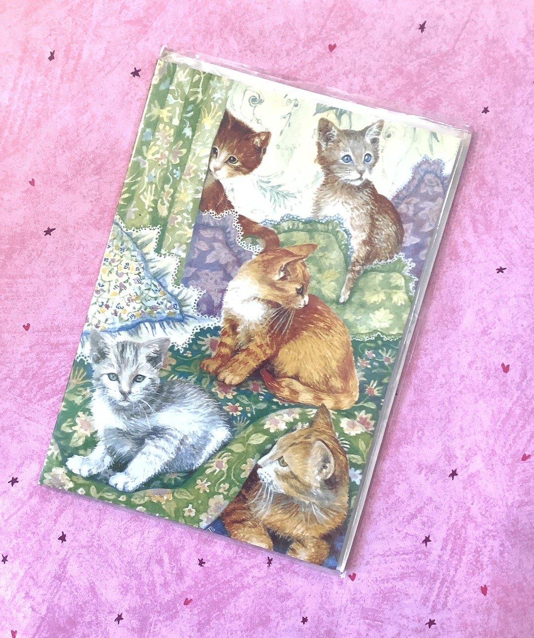 RARE Vintage Circa 1990s Birthday Card With ADORABLE Cats Sat on a Bed ...