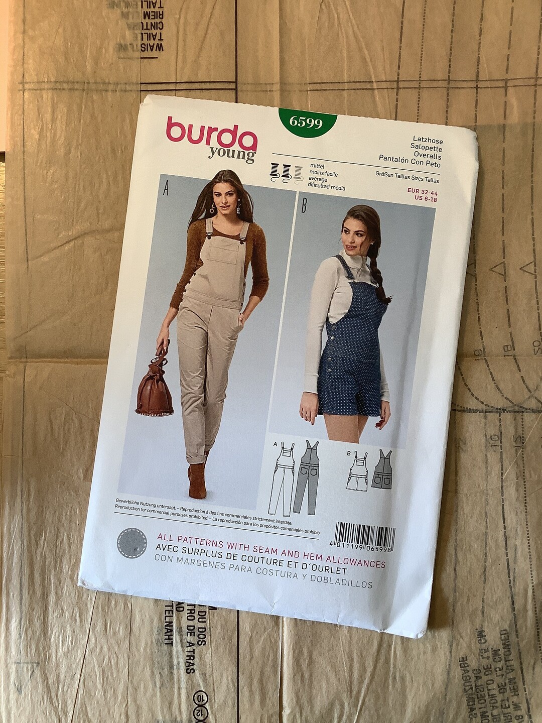 Uncut Burda Young Sewing Pattern 6599 for Misses' Semi-fitted Dungarees ...