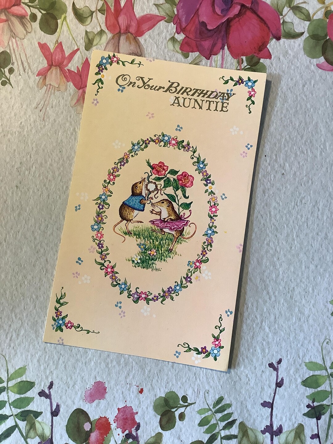 RARE Vintage Circa 1970s Auntie Birthday Card - ADORABLE Dressed Vole ...