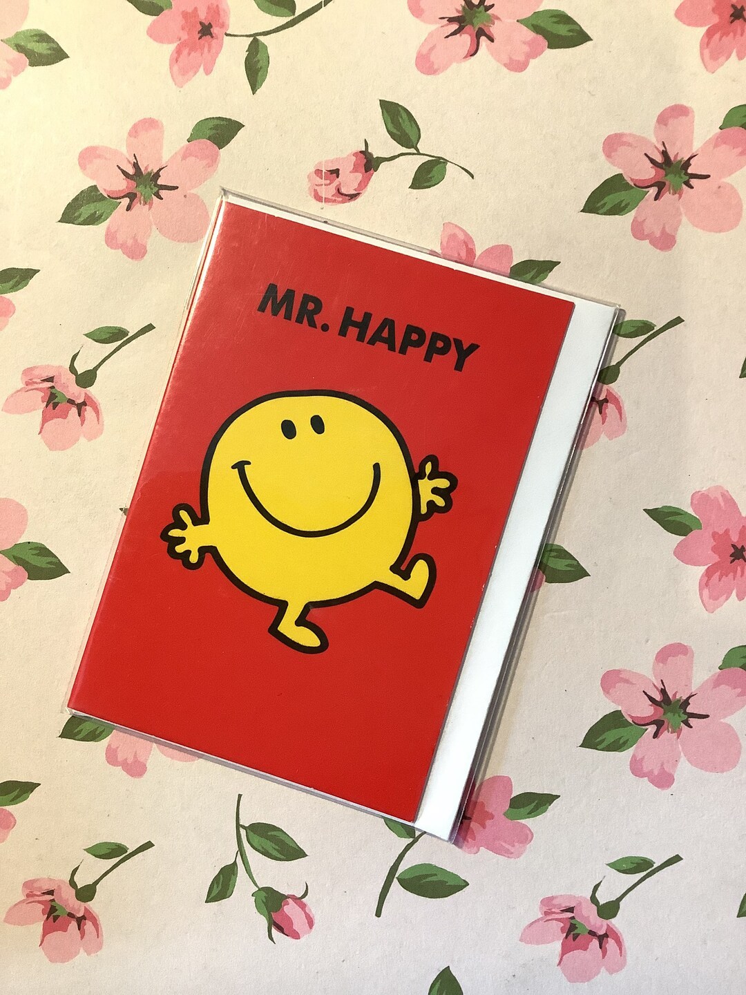 Retro 'mr Happy' Cute Tiny Blank Card in Original Cellophane With ...