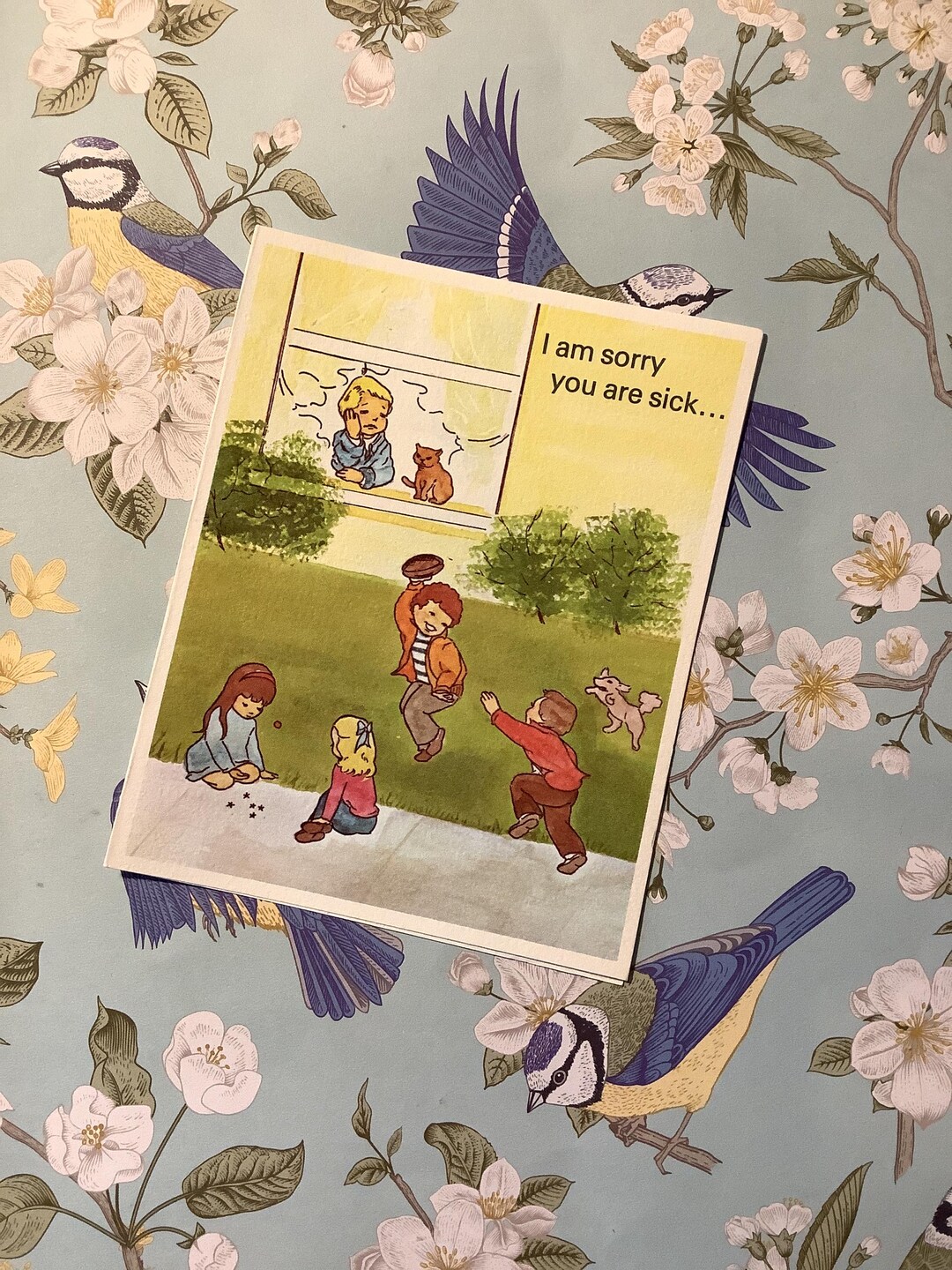 VERY RARE Vintage 1978 'get Well Card' ADORABLE Poorly Boy, Cat & Kids ...
