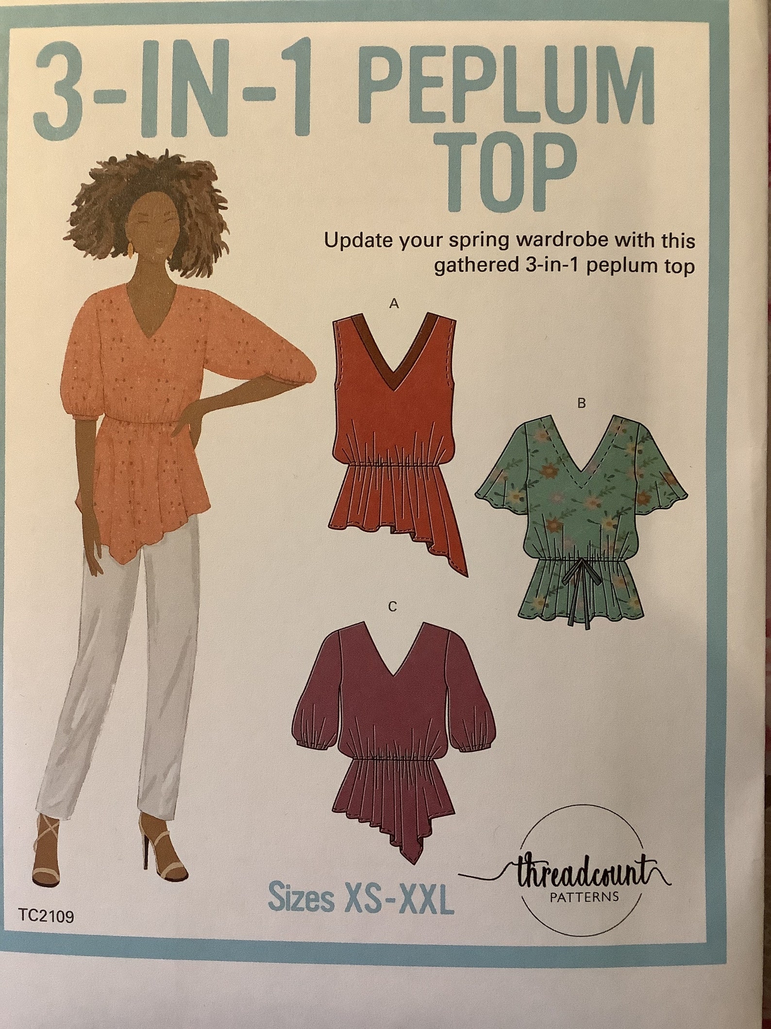 Uncut Threadcount Sewing Pattern TC2109 3-IN-1 Peplum Top With Straight ...