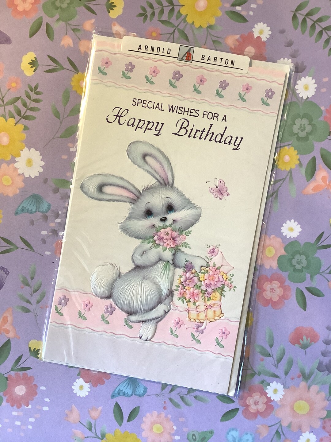 RARE Vintage Circa 1970s Birthday Card With a Cute Rabbit & Floral ...