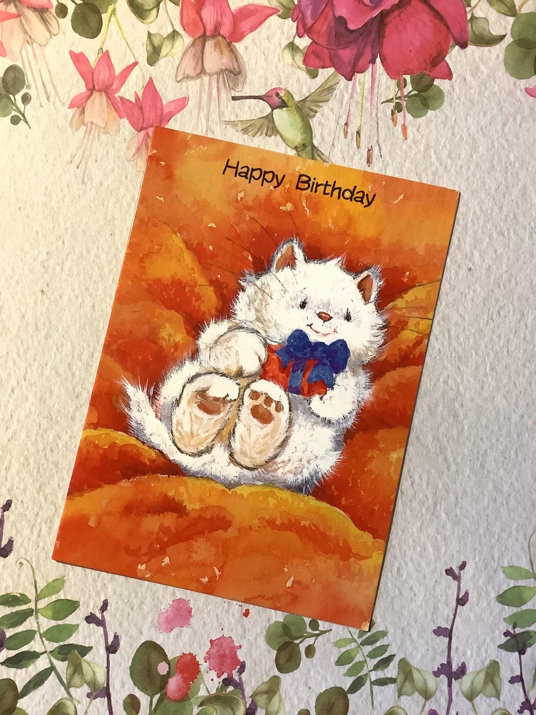 Rare Vintage 1990s Birthday Card - ADORABLE Cat Holding A Wrapped Gift ...