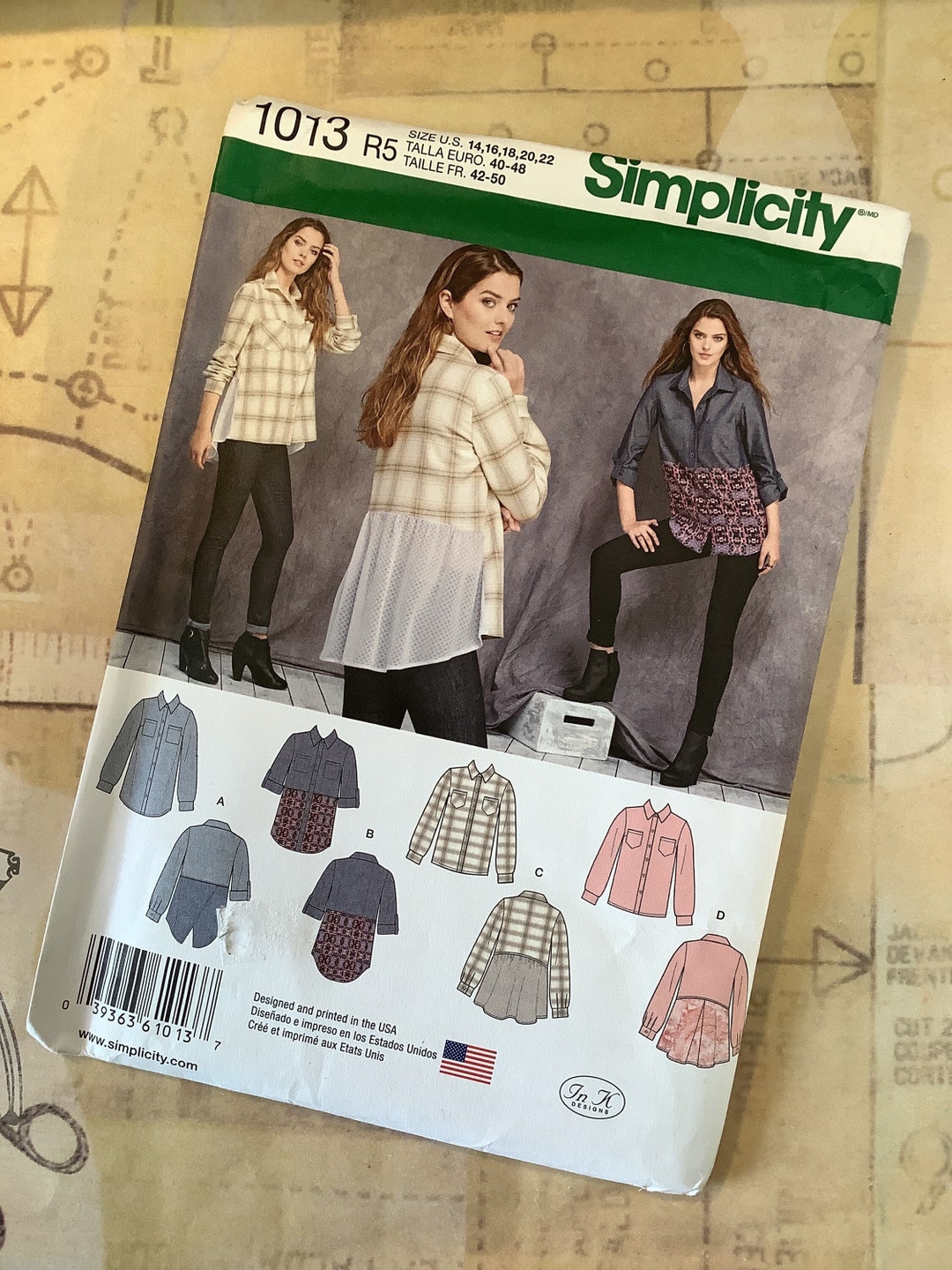 Uncut 2015 Simplicity Sewing Pattern No 1013 R5 Misses' Shirt With ...