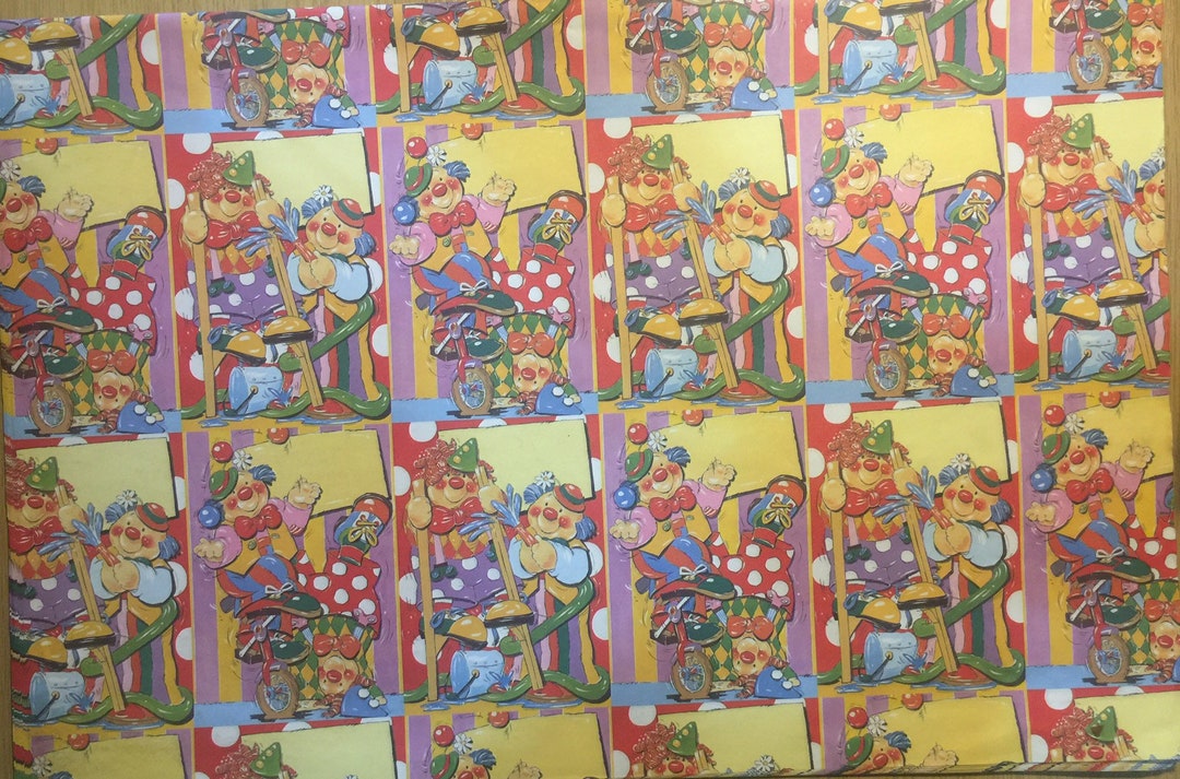 Very RARE Circa 1980s Stunning Circus Clown Design Gift Wrap - Vintage ...