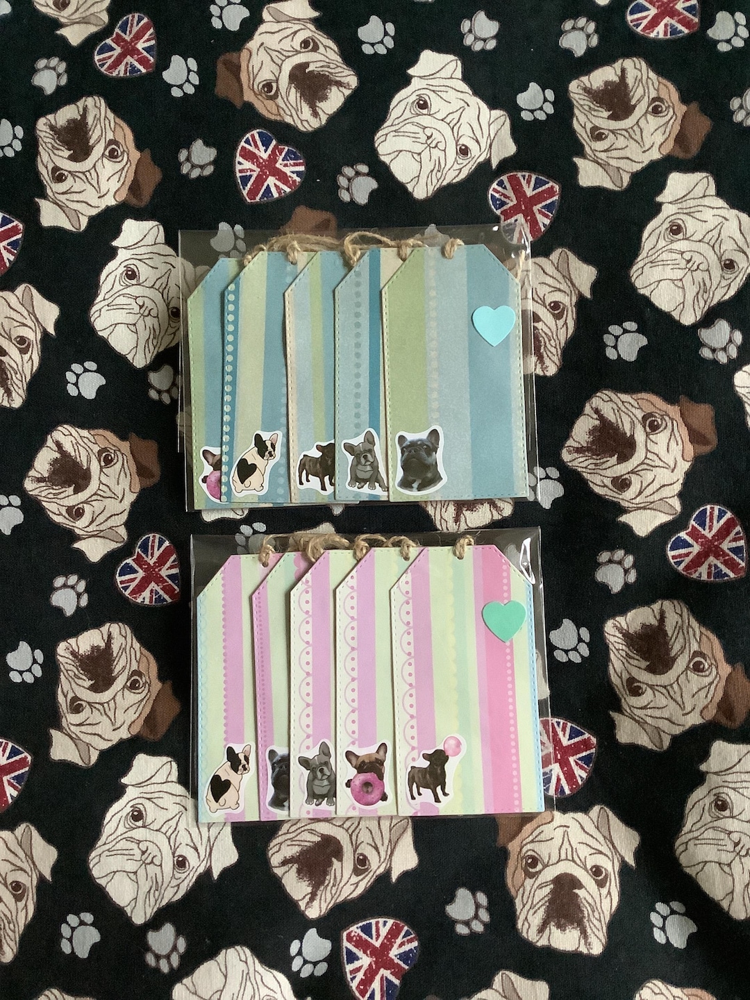 Pack of 5 Die Cut French Bulldog Design Cardboard Gift Tags Complete ...