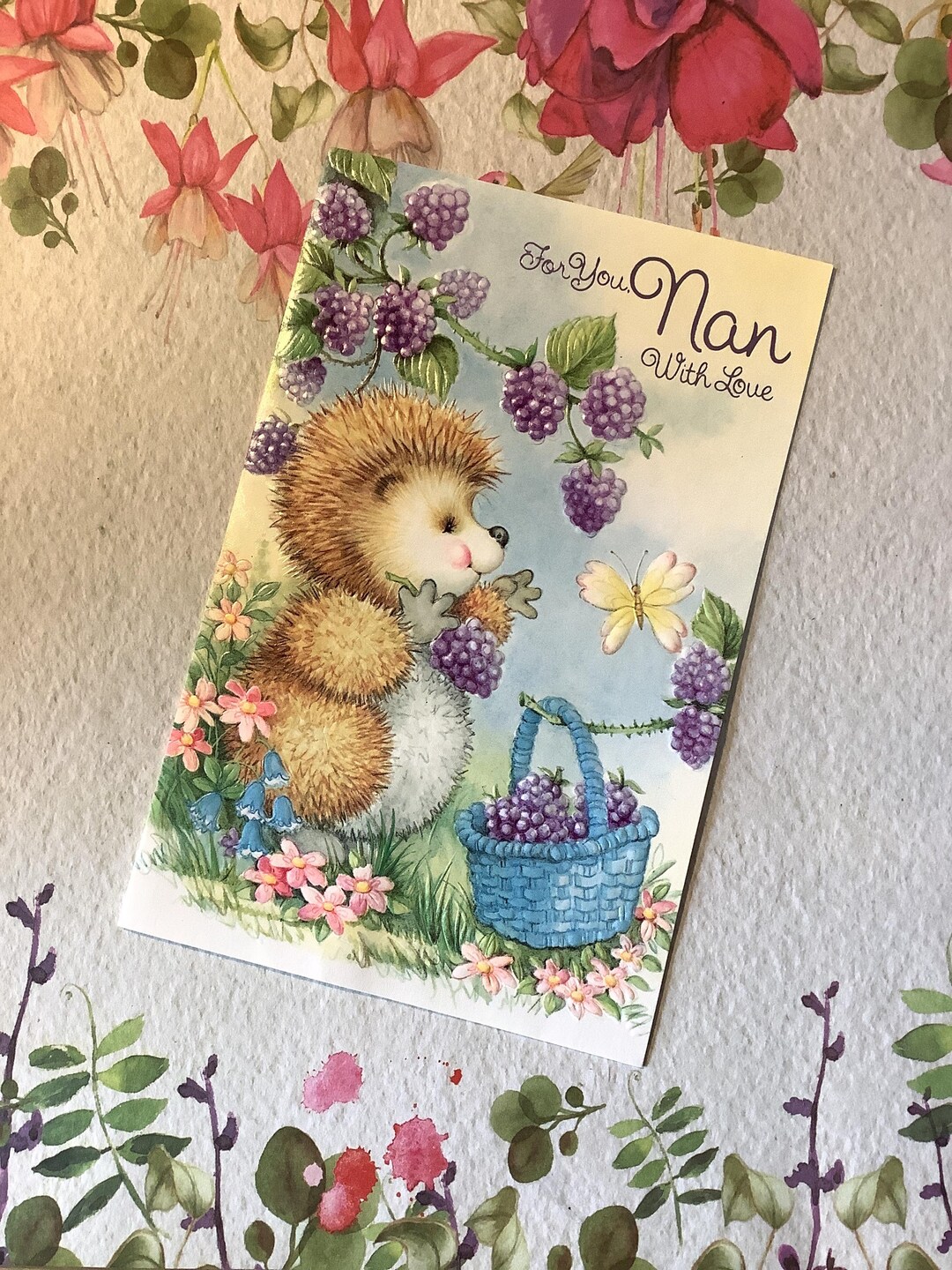 RARE Vintage Circa 1990s Nan Birthday Card ADORABLE Hedgehog ...