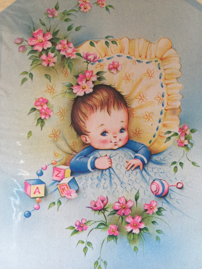 Extremely RARE Vintage Circa 1970s New Baby Boy Card - Super Cute Baby ...
