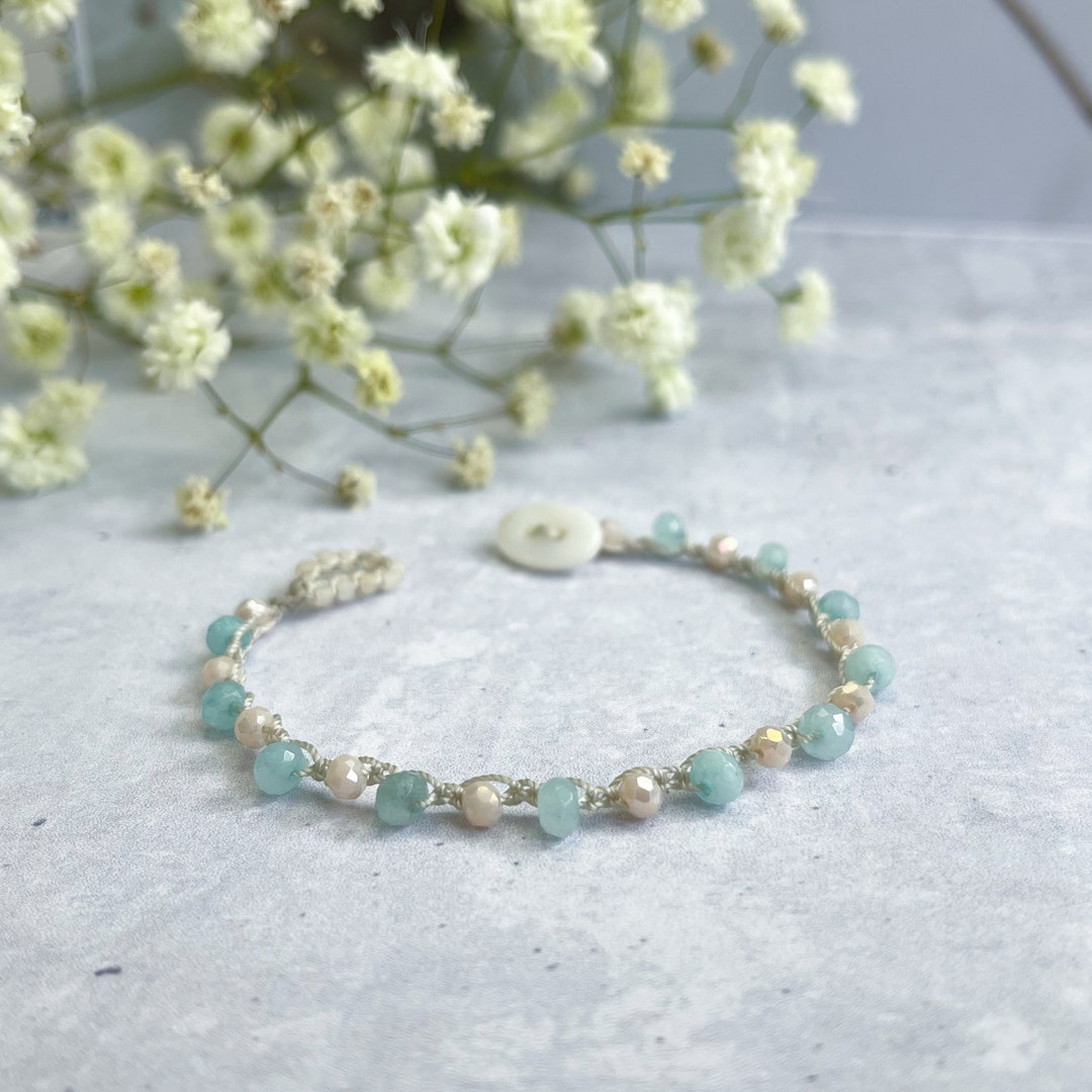 Crochet Gemstone Bracelet, Anklet, Dainty Crocheted Beaded Bracelet ...