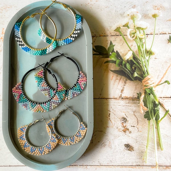 Beaded Hoop Earrings - Etsy