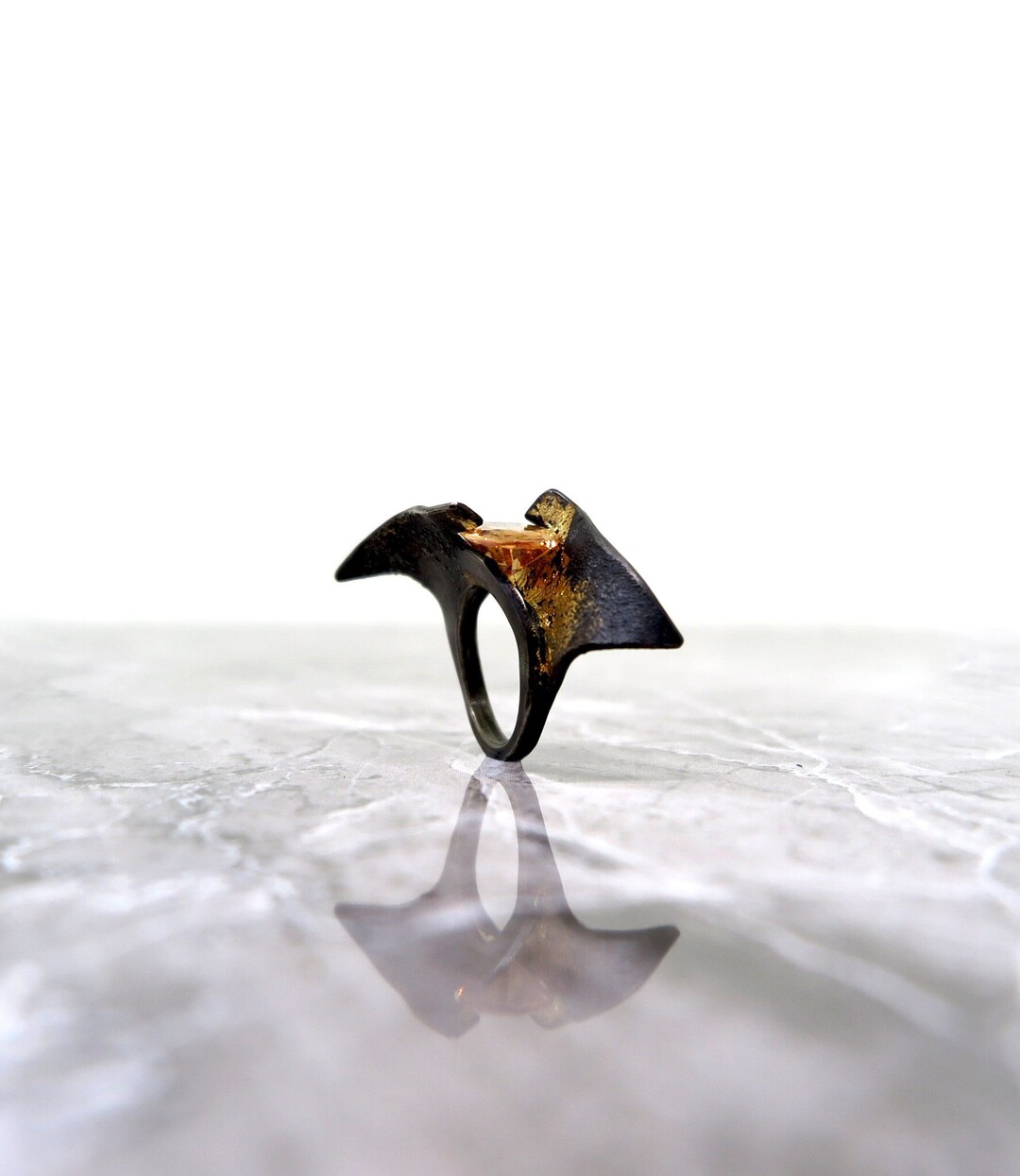 Sterling Silver Ring, Tension Set Ring, 24k Gold Leaf, Cintrine Silver ...