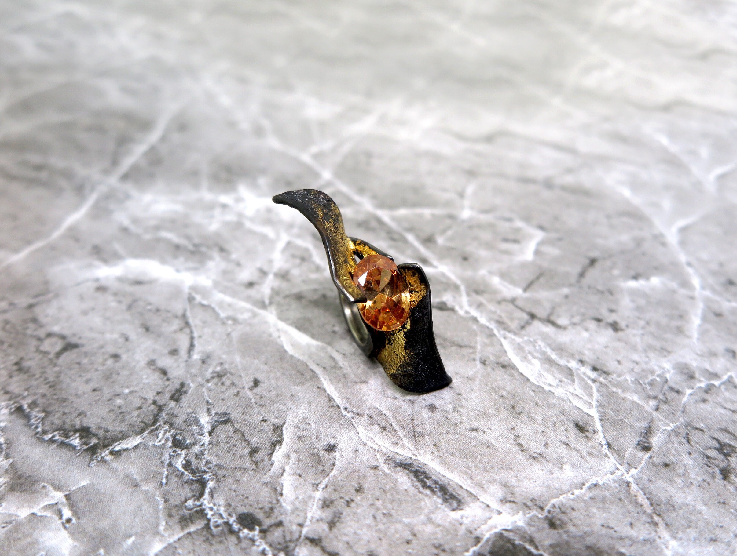 Sterling Silver Ring, Tension Set Ring, 24k Gold Leaf, Cintrine Silver ...