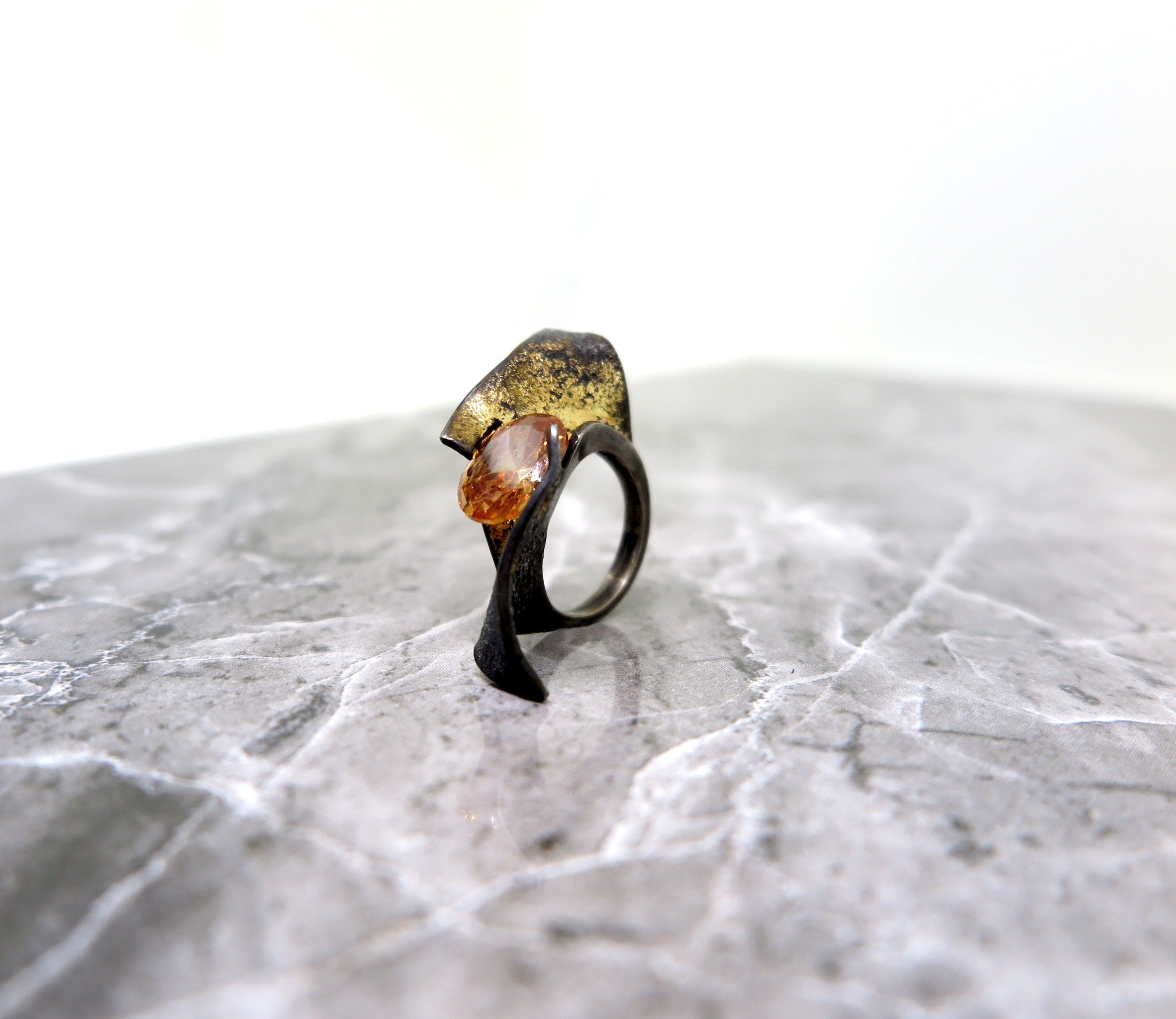 Sterling Silver Ring, Tension Set Ring, 24k Gold Leaf, Cintrine Silver ...