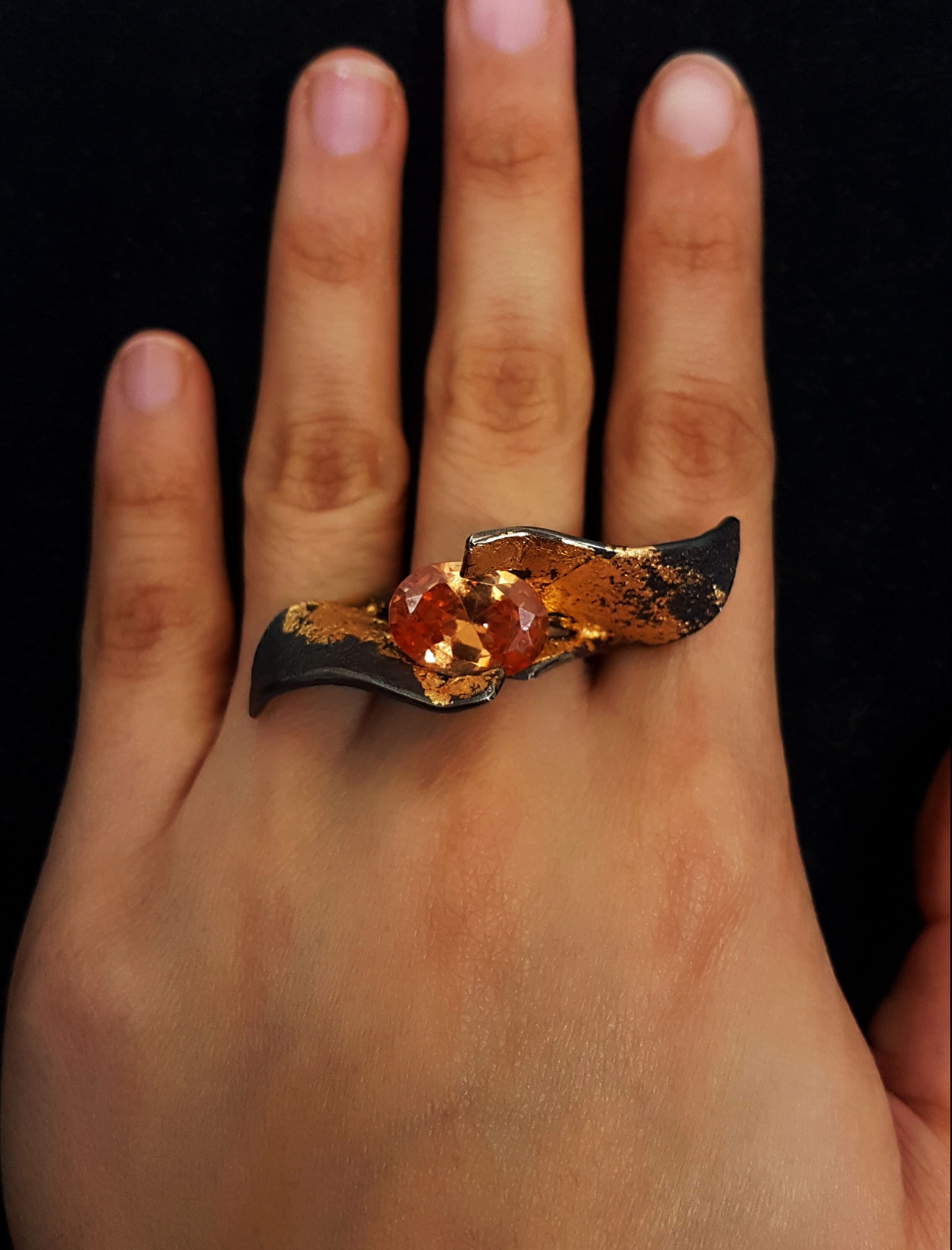 Sterling Silver Ring, Tension Set Ring, 24k Gold Leaf, Cintrine Silver ...