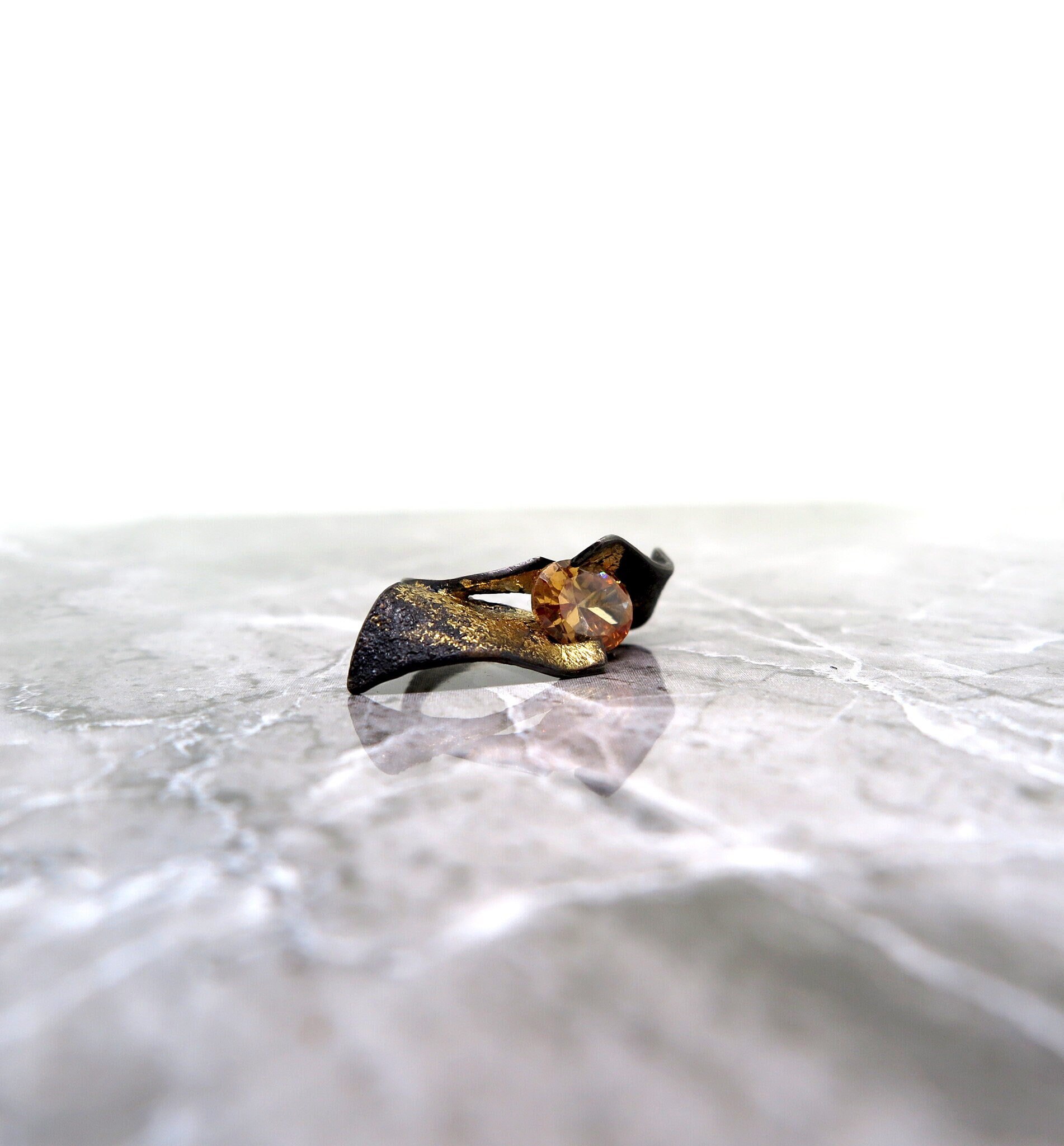 Sterling Silver Ring, Tension Set Ring, 24k Gold Leaf, Cintrine Silver ...