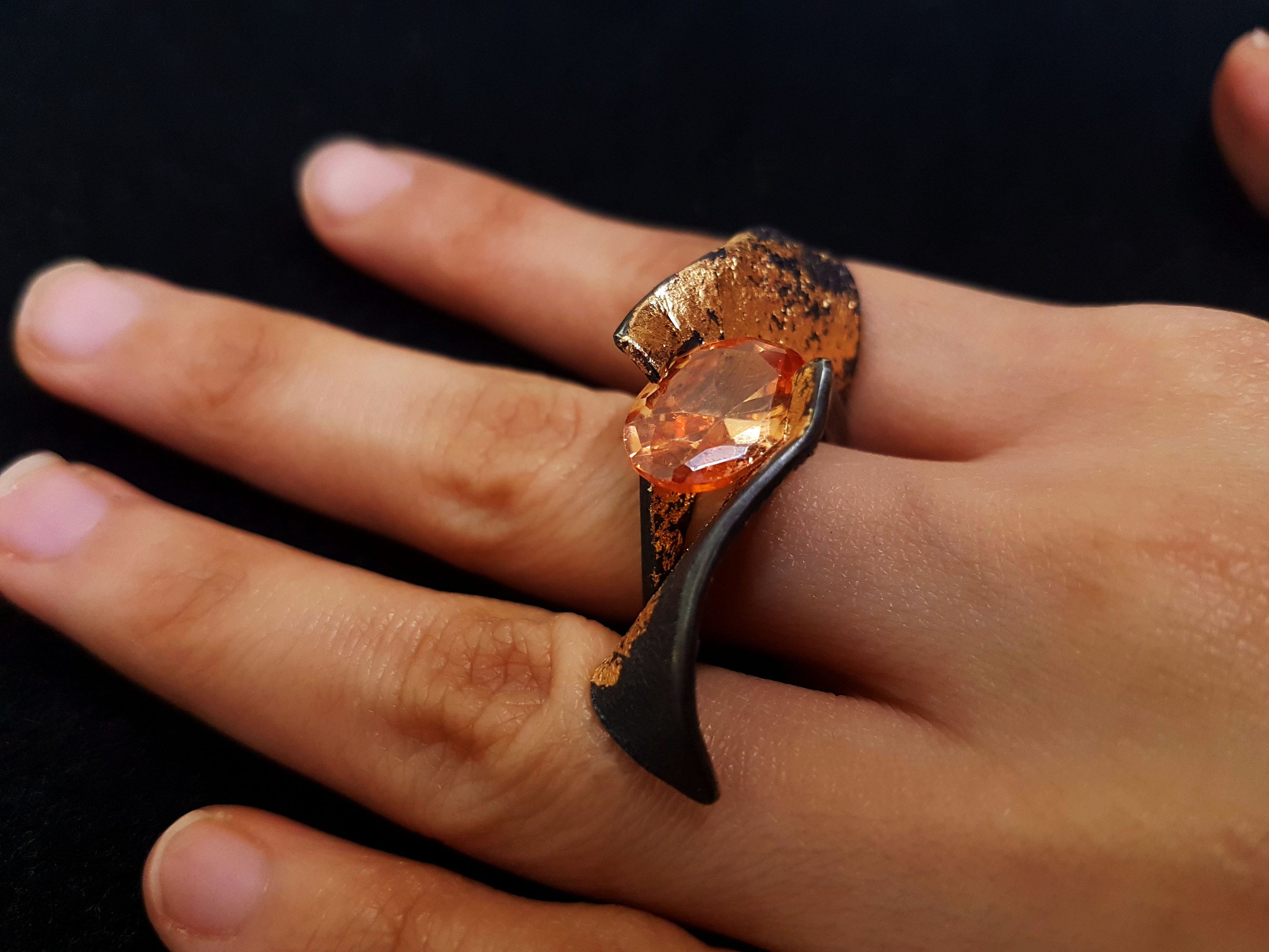 Sterling Silver Ring, Tension Set Ring, 24k Gold Leaf, Cintrine Silver ...