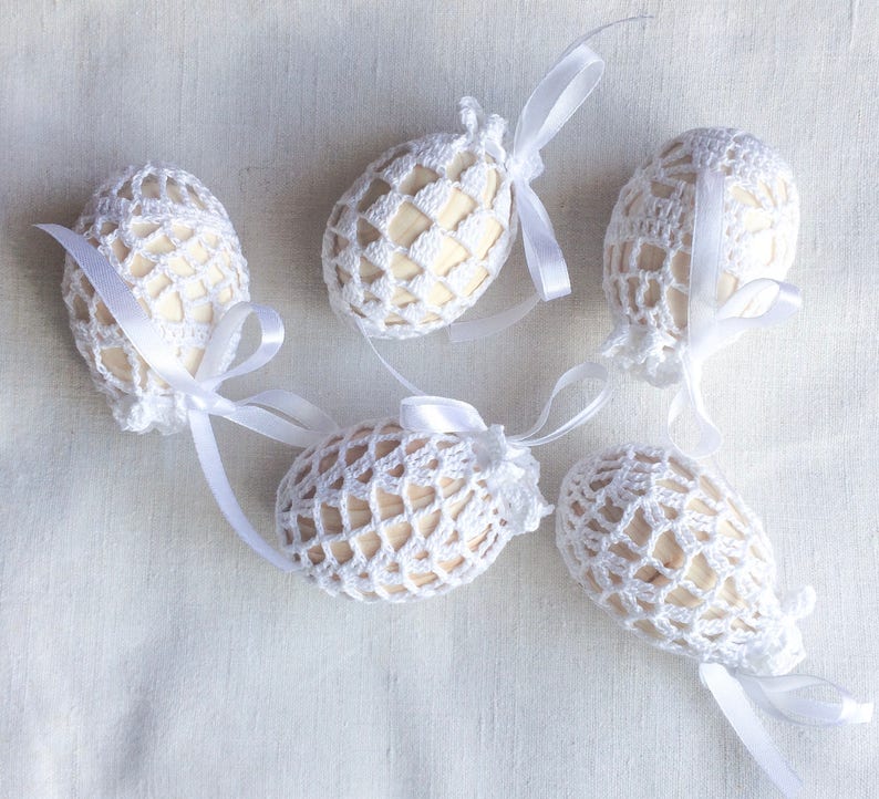 White Eggs Cover Easter Decoration Table Kitchen Decor Set of 5 Crochet ...