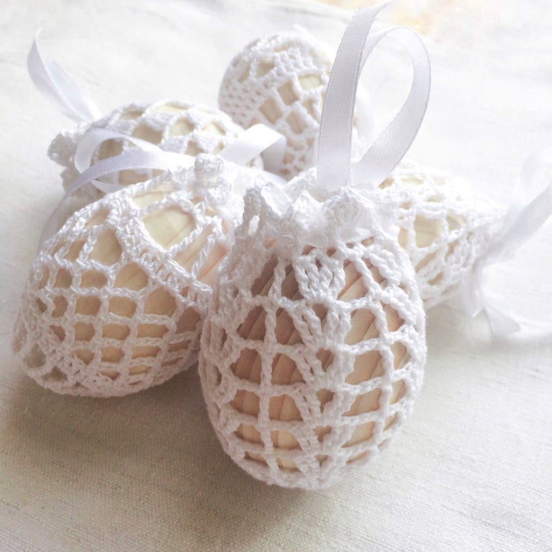 White Eggs Cover Easter Decoration Table Kitchen Decor Set of 5 Crochet ...