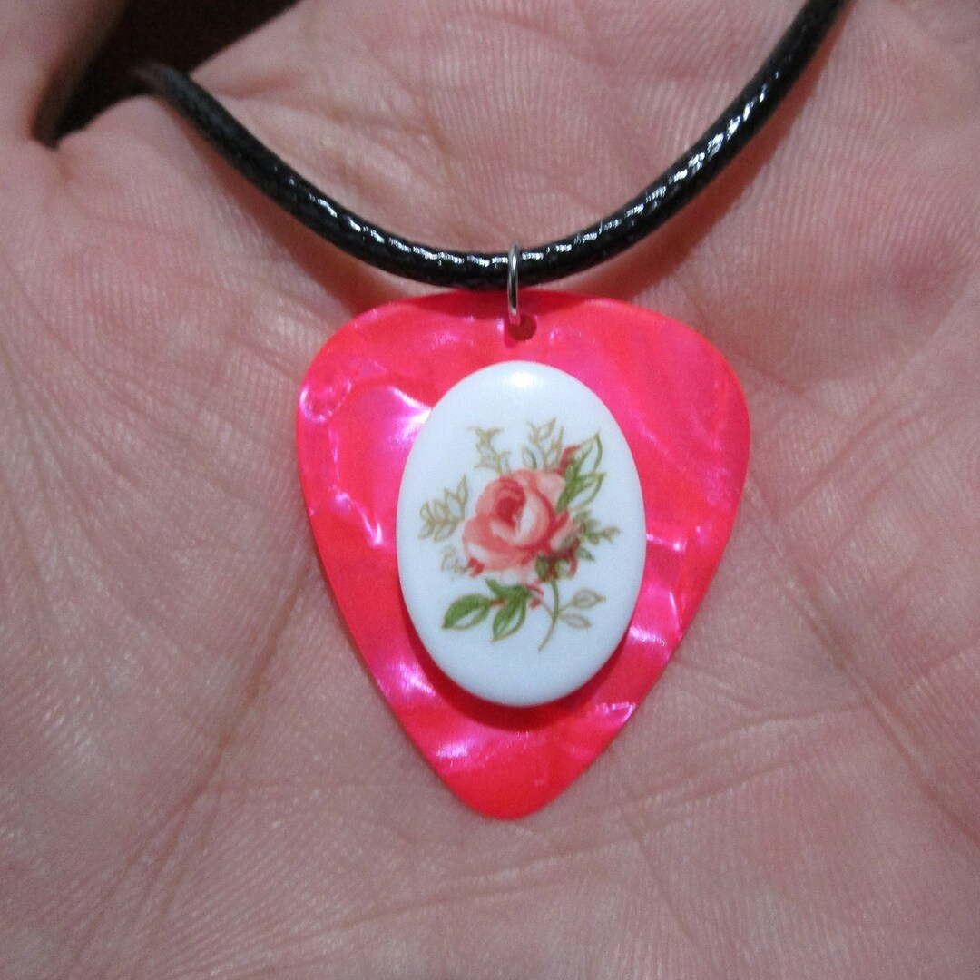 Porcelain Tile 19" NECKLACE - Pink Flower Vintage Japanese Tile, Hippie ...