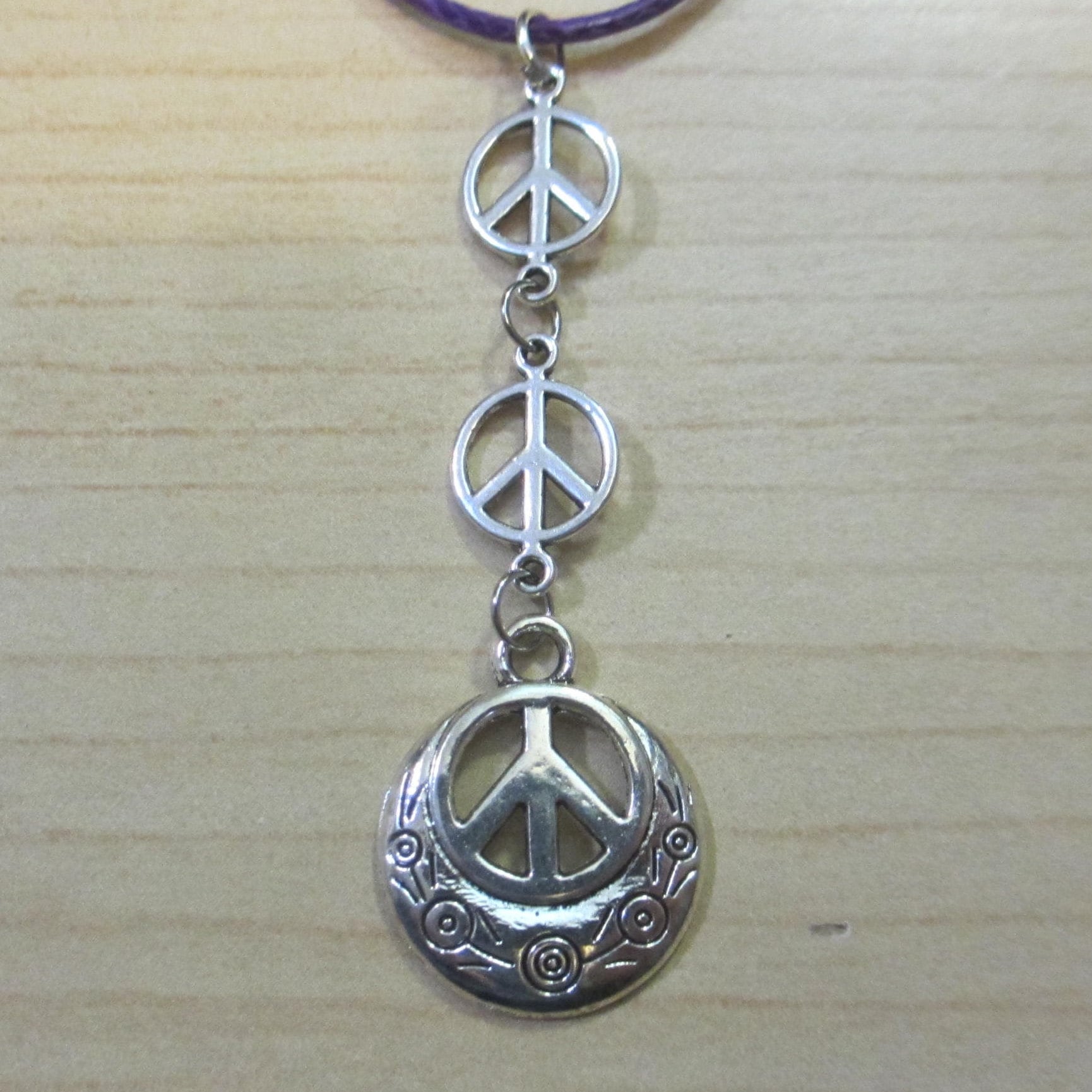 Triple PEACE SIGN 19 NECKLACE on Black Jewelry Cord | Etsy