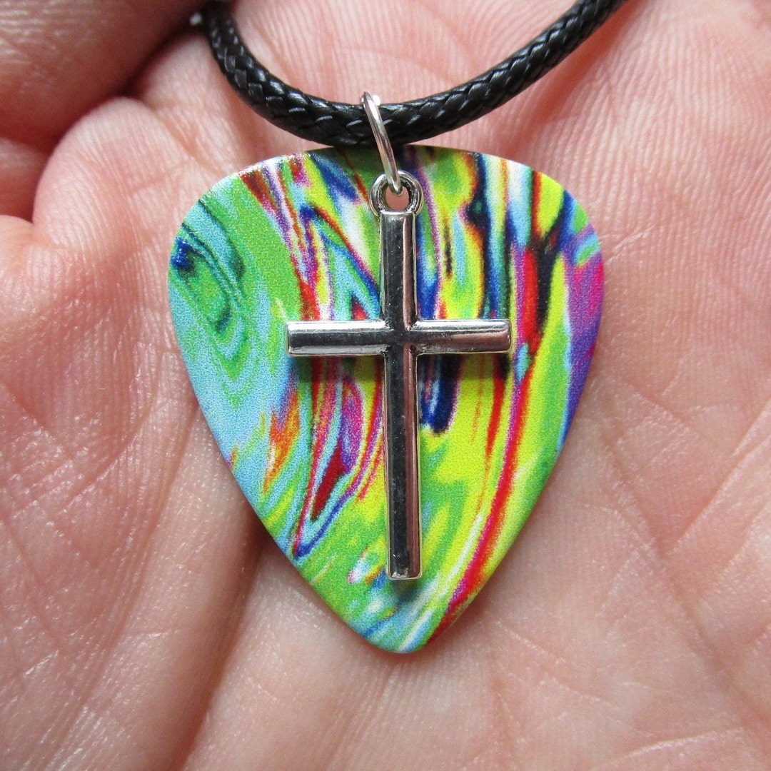 Psychedelic Cross Guitar Pick 19" Necklace: Boho Hippie Style - Etsy