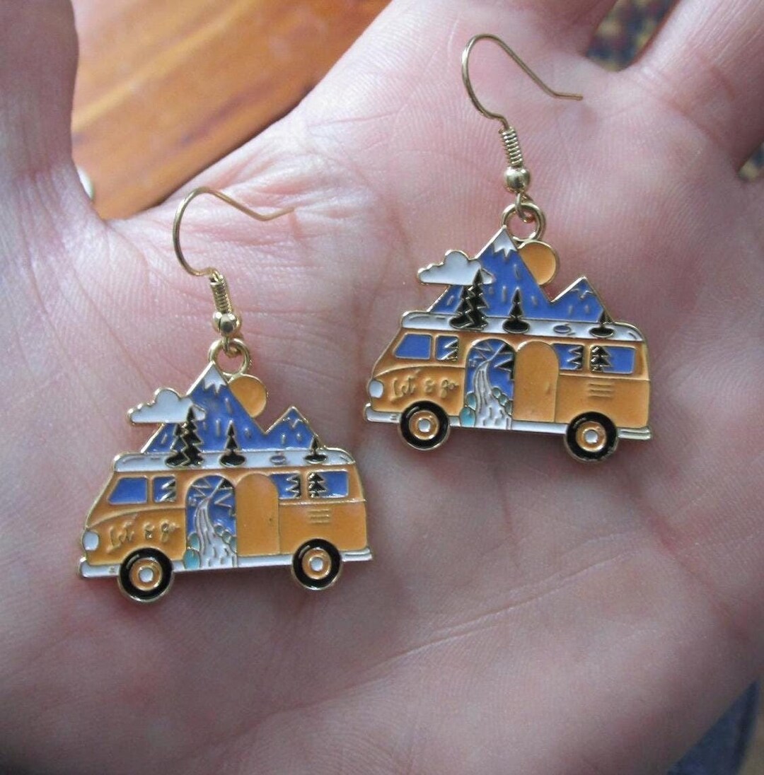 Love Bus Earrings: Enamel Hippie Jewelry, Let's Go Road Trip - Etsy