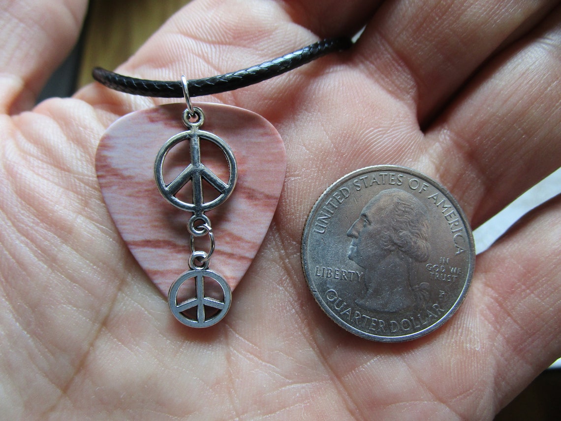 PEACE SIGN 19 NECKLACE Wood Grain Guitar Pick W Double - Etsy