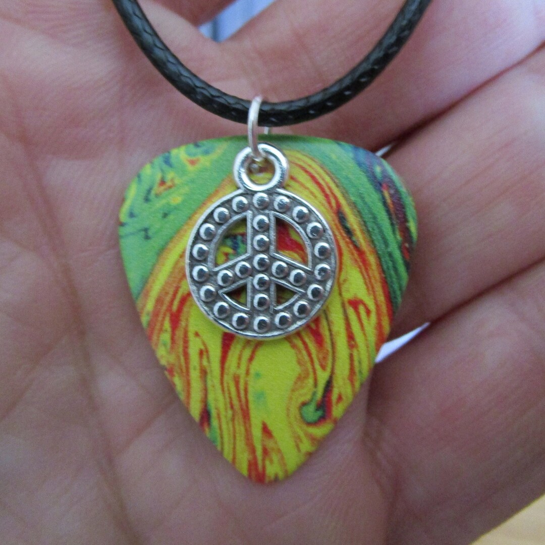 PEACE SIGN 19" Cord NECKLACE - Psychedelic Guitar Pick Series Cute ...