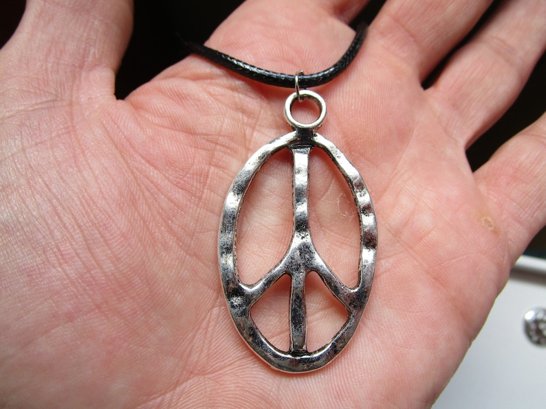 PEACE SIGN Hippie NECKLACE 19lg. W/ Silver Tone | Etsy
