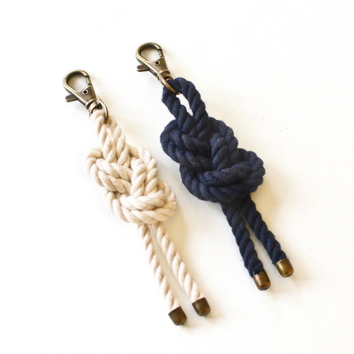 Nautical Knot Cotton Rope Keychain in Natural White Antique | Etsy