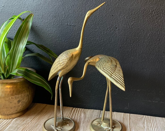 Vintage Brass Crane Statues | Set of Two | Vintage Brass Bird Decor ...