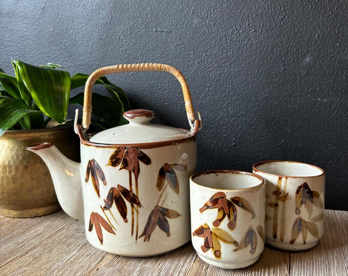 Vintage Stoneware Japanese Style Tea Set, Two Cups, Tea Lover Gift Idea ...