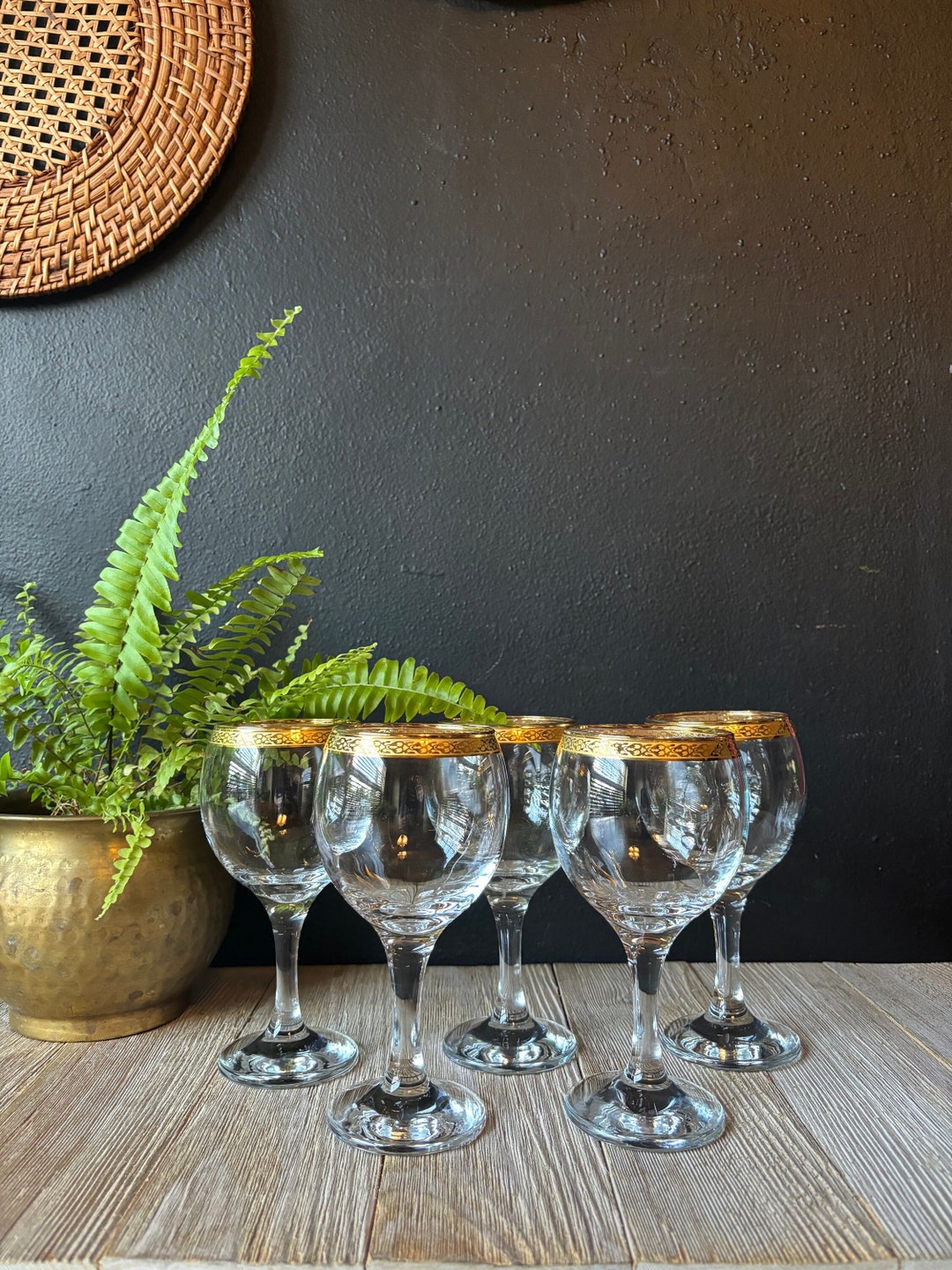 Vintage Gold Rimmed Circleware Crystal Classique Wine Glasses, 1950s ...