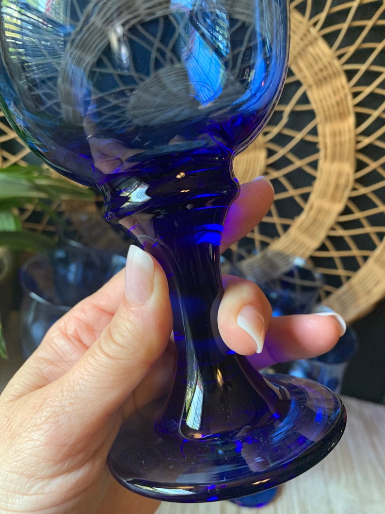 Vintage Blue Wine Glasses | Blue Footed Goblets | Vintage Barware ...