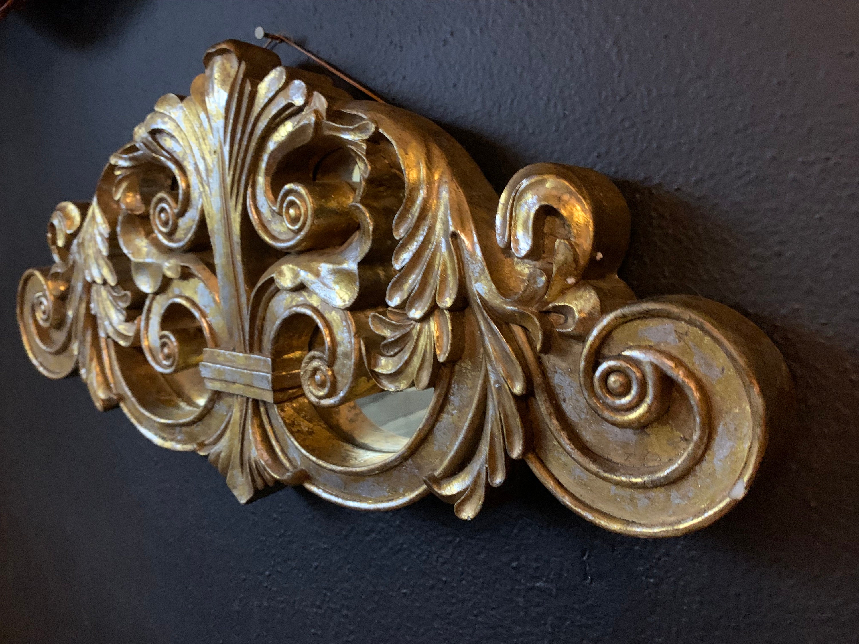 Vintage Ornate Gold Scroll Styled Wall Plaque With Mirrored Background ...
