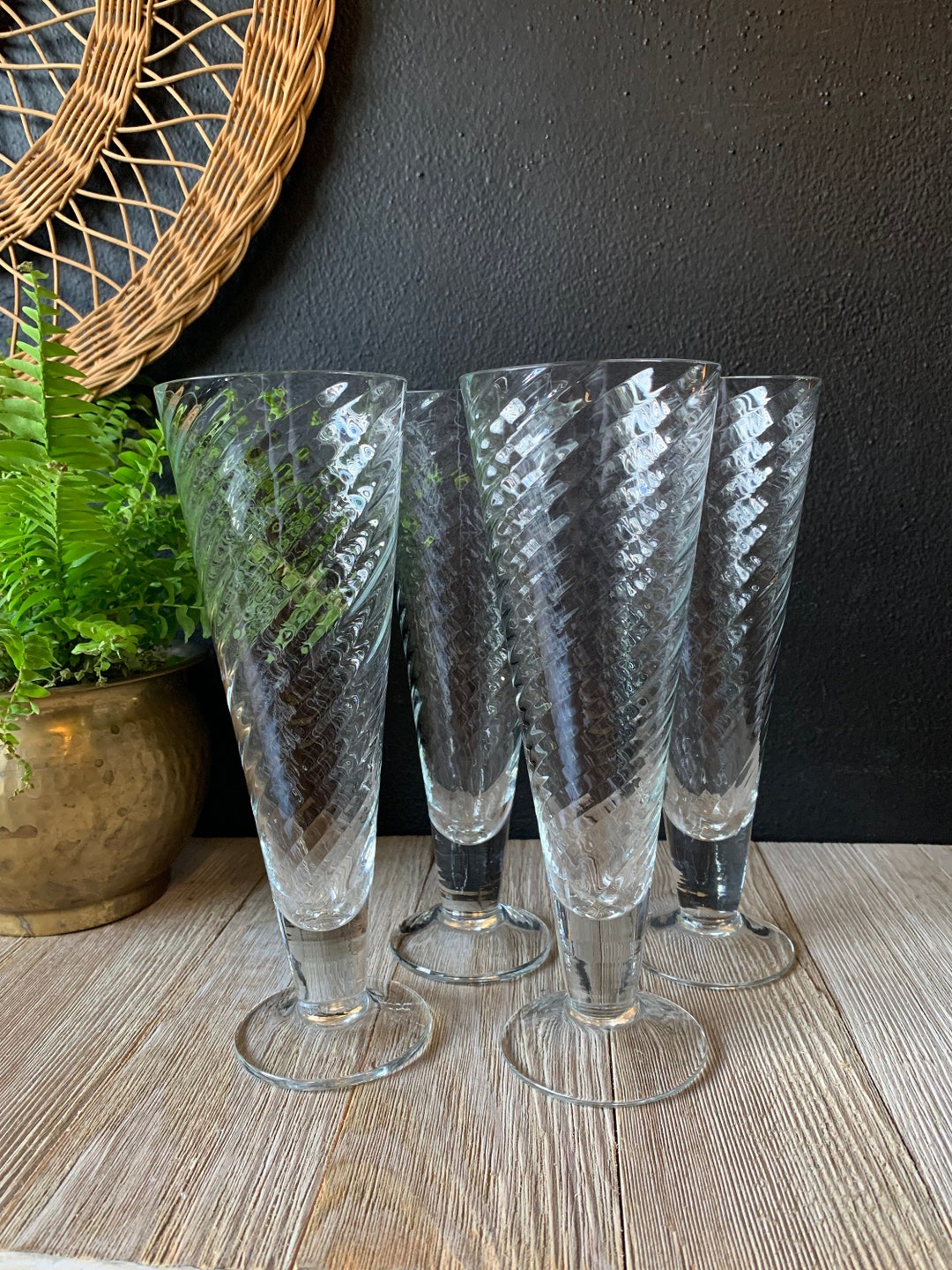 Vintage Ribbed Trumpet Styled Flutes | Set of Four | Toasting Glasses ...