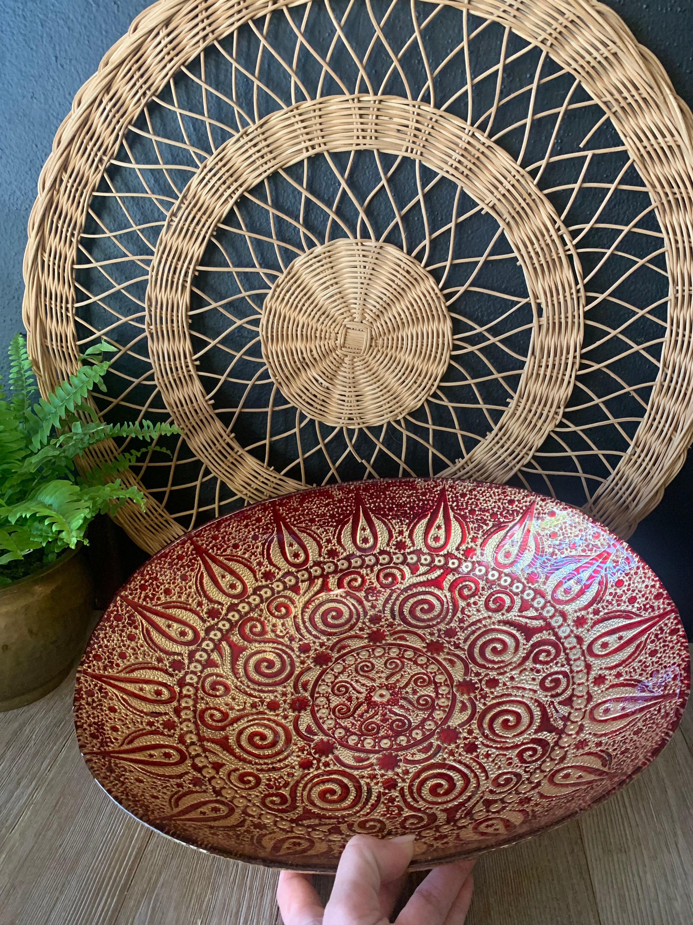 Vintage Red and Gold Moroccan Style Glass Bowl Oval Shaped - Etsy