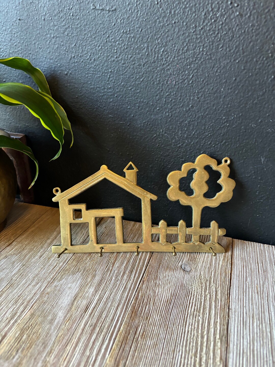 Vintage Brass Tree & House Key Holder, Wall Mount Brass Key Hanger ...